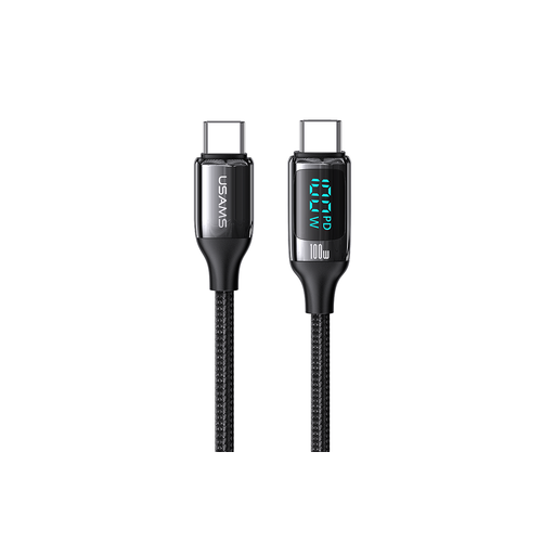 Кабель USAMS US-SJ546 USB Type-C - USB Type-C, 100 Вт, LED, 1.2 м, нейлон, чёрный
