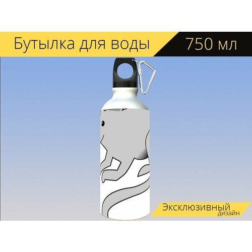 Бутылка фляга для воды "Мышь, крыса, грызун" 750 мл. с карабином и принтом