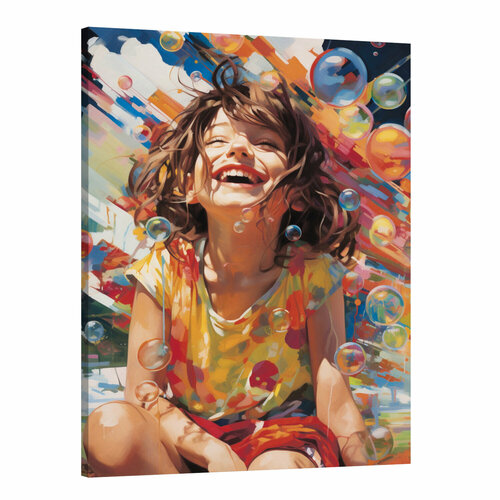 Интерьерная картина 50х70 "Девочка и пузыри"