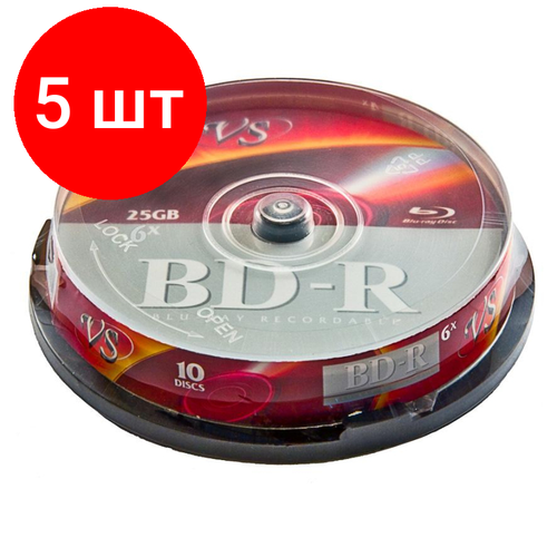 Комплект 5 упаковок, Носители информации Blu-ray BD-R, 6x, VS, Cake/10, VSBDR4CB1002