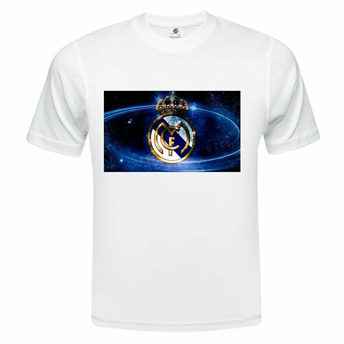Футболка  Детская футболка ONEQ 134 (9-10) размер с принтом Реал Мадрид, белая, размер 9-10, белый