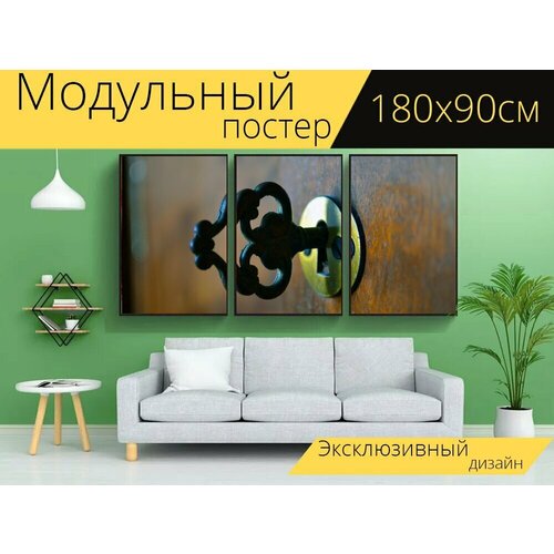 Модульный постер "Ключ, дверь, замок" 180 x 90 см. для интерьера