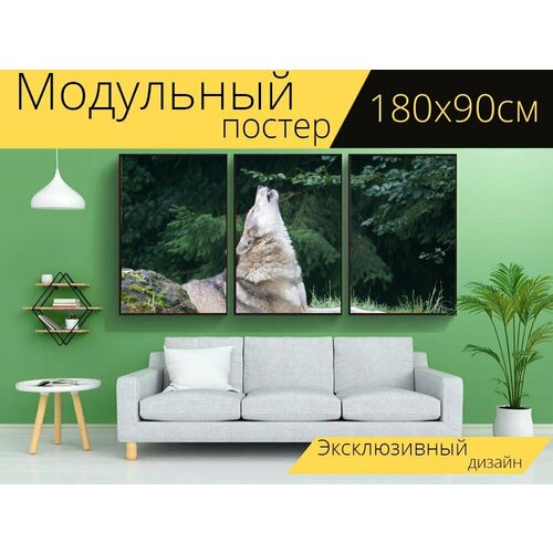 Модульный постер "Волк, вой, волчий вой" 180 x 90 см. для интерьера