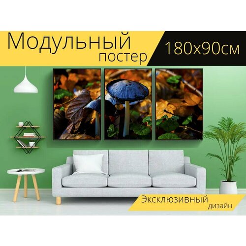 Модульный постер "Осень, гриб, лес" 180 x 90 см. для интерьера