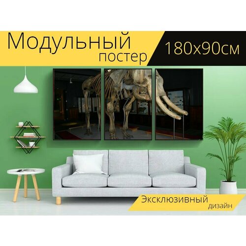 Модульный постер "Мамонт, шерстистый мамонт, вымерший" 180 x 90 см. для интерьера