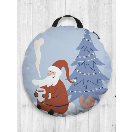 Декоративная подушка сидушка JoyArty "Дед Мороз под ёлкой" на пол круглая, 52 см
