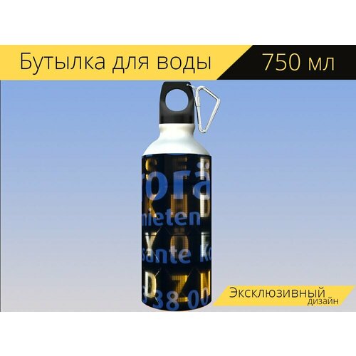 Бутылка фляга для воды "Реклама, неоновая вывеска, световая реклама" 750 мл. с карабином и принтом