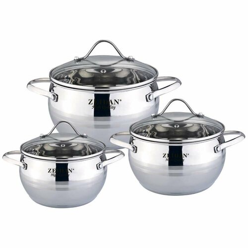 Набор посуды для приготовления из нержавеющей стали Zeidan кастрюли с крышками для газовых электрических и индукционных плит 2,1, 3 и 4 литра