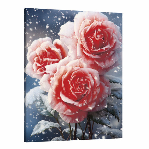 Интерьерная картина 50х70 "Розы в снежной пустоте"