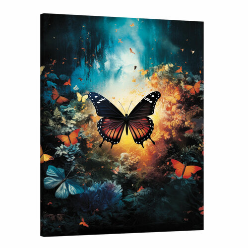 Интерьерная картина 50х70 "Легенда природы: Бабочки в волшебном лесу"