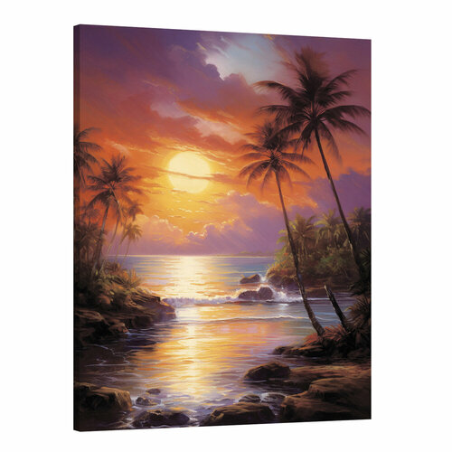 Интерьерная картина 50х70 "Пейзаж с островом и пальмами"