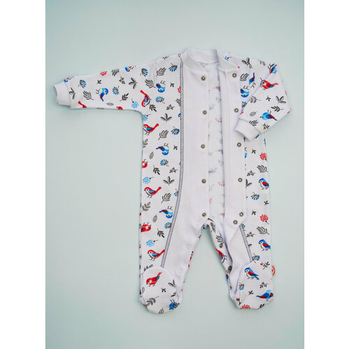Комбинезон Маленький принц Комбинезон нательный для новорожденных, закрытая стопа, размер 74, белый, голубой