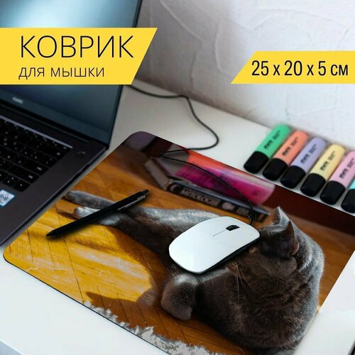 Коврик для мыши с принтом "Кошка, русская голубая, животное" 25x20см.