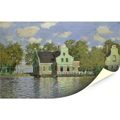 "Дома на берегу реки", Моне, Клод, картина (репродукция) (55х35 см / без подрамника)