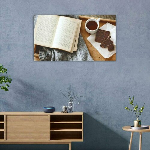 Картина на холсте 60x110 LinxOne "Уют поднос чашка книга чай" интерьерная для дома / на стену / на кухню / с подрамником