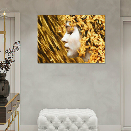 Картина интерьерная-профиль девушки в золотых цветах 30х40
