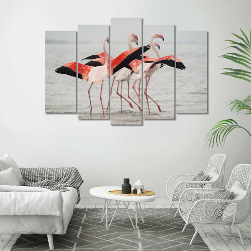 Модульная картина/Модульная картина на холсте/Модульная картина в подарок/ Фламинго (5) - Flamingos (5) 2 6 150х100