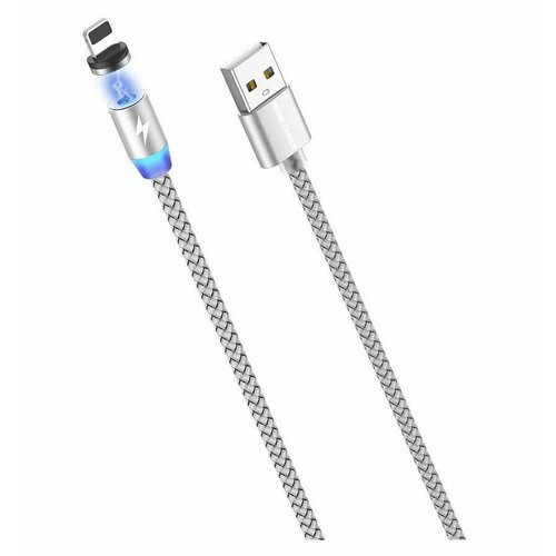 Дата-кабель More choice Smart USB 2.4A для Lightning 8-pin Magnetic K61Si нейлон 1м (Silver)
