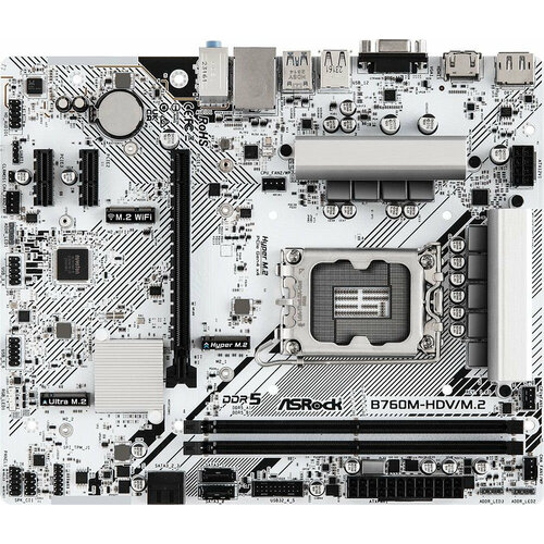 Asrock Материнская плата Asrock B760M-HDV/M.2 Soc-1700 Intel B760 2xDDR5 mATX AC`97 8ch(7.1) 2.5Gg RAID+VGA+HDMI+DP