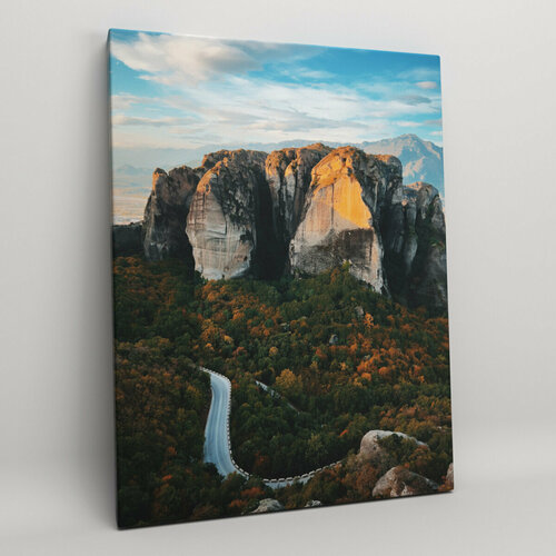 Картина на холсте (интерьерный постер) "Скалы Метеора", с деревянным подрамником, размер 30x40 см