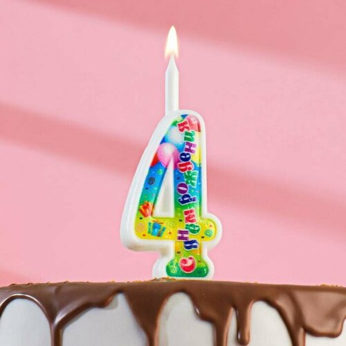 Свеча для торта цифра "День рождения", 10,2 см, цифра 4" (комплект из 19 шт)