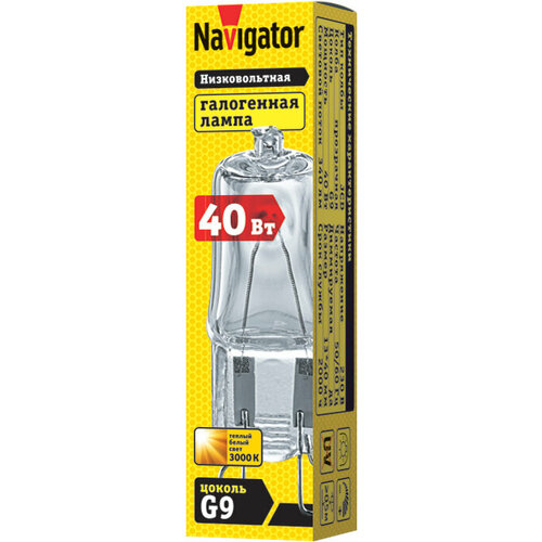 Лампа галогенная Navigator 94 215 JCD9, 40 Вт, цоколь G9, 230 В, упаковка 20 шт.