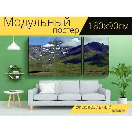 Модульный постер "Исландия, природа, камень" 180 x 90 см. для интерьера