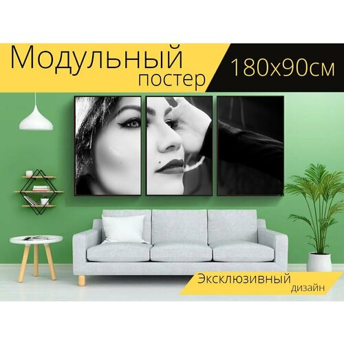 Модульный постер "Портрет, женщина, макияж" 180 x 90 см. для интерьера