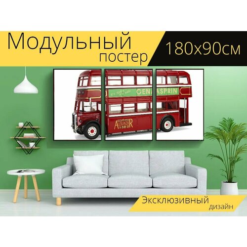 Модульный постер "Парень араб, английские автобусы, собирать" 180 x 90 см. для интерьера