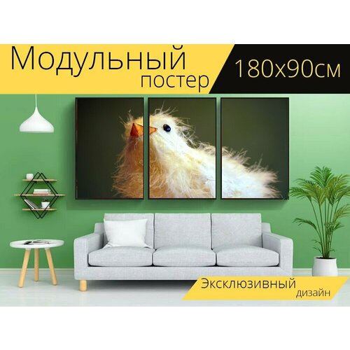 Модульный постер "Цыпленок, пасхальные украшения, пасхальная тема" 180 x 90 см. для интерьера