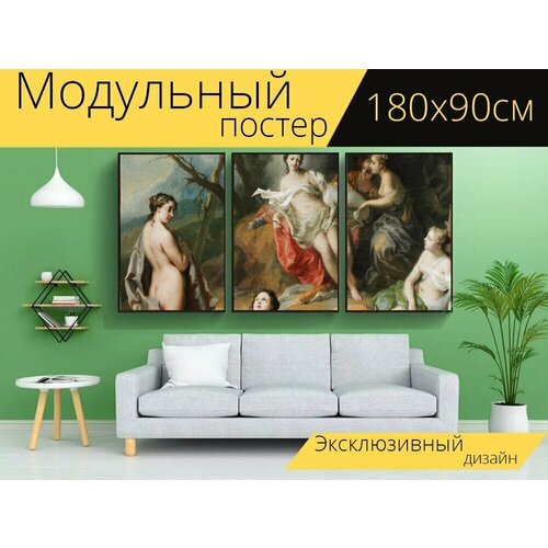 Модульный постер "Девушка в ванне, религиозная картина маслом, живопись маслом" 180 x 90 см. для интерьера