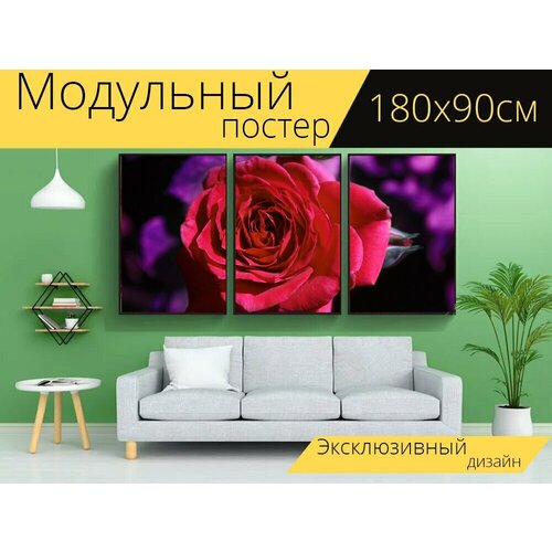 Модульный постер "Роза, ночь, романтика" 180 x 90 см. для интерьера