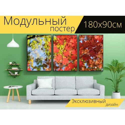 Модульный постер "Клен, листья, осень" 180 x 90 см. для интерьера