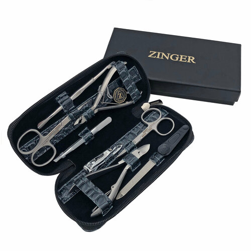 Маникюрный набор Zinger 7106, 8 предметов, серебристый/темно-синий