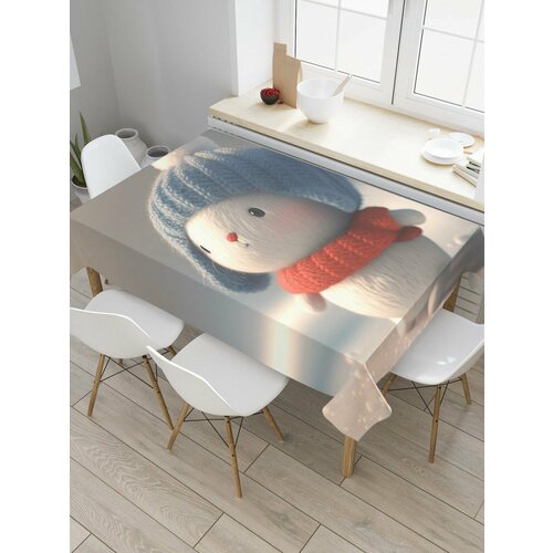 Прямоугольная тканевая скатерть на стол JoyArty с рисунком "Милый зайка" 120 на 145 см