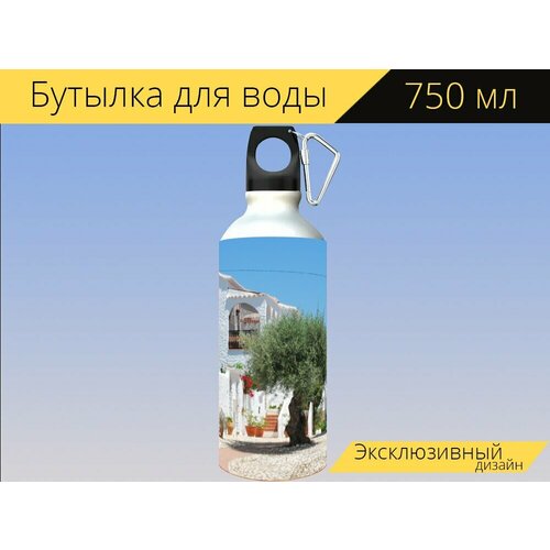 Бутылка фляга для воды "Испания, отпуск, деревня" 750 мл. с карабином и принтом