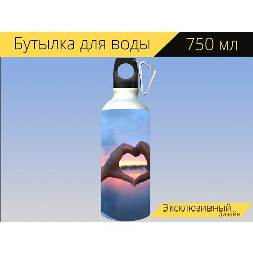 Бутылка фляга для воды "Любовь, карибский бассейн, страсть" 750 мл. с карабином и принтом
