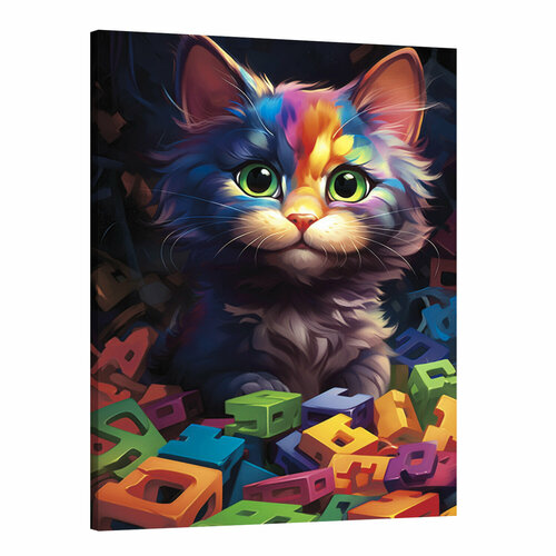 Интерьерная картина 50х70 "Кот и его головоломка"