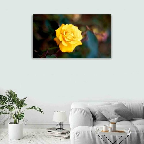 Картина на холсте 60x110 LinxOne "Роза, желтая, лепестки, цветок" интерьерная для дома / на стену / на кухню / с подрамником