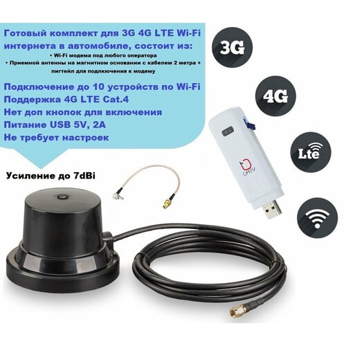 Комплект для интернета Wi-Fi в автомобиль, Vemo MF90 + Kroks KC3-700/2700M, кабель 2м
