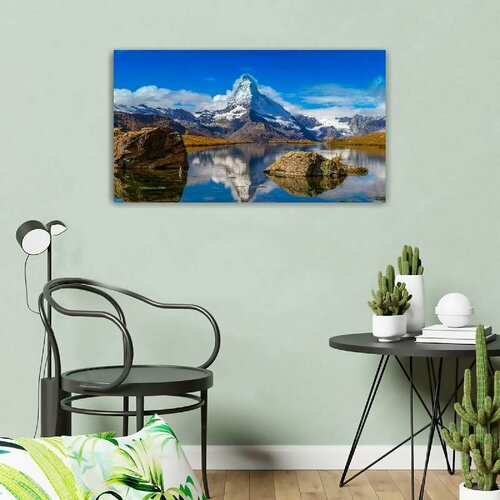 Картина на холсте 60x110 LinxOne "Швейцария Маттерхорн снег" интерьерная для дома / на стену / на кухню / с подрамником