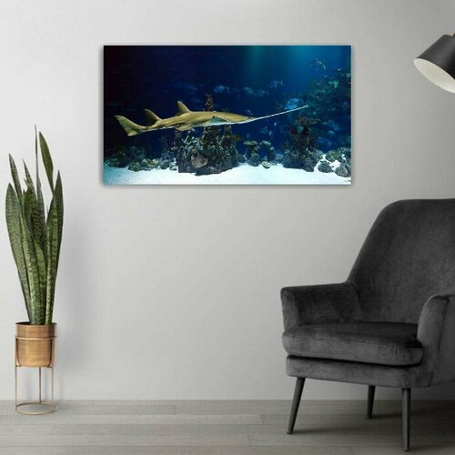 Картина на холсте 60x110 LinxOne "Рыба пила акула океанариум" интерьерная для дома / на стену / на кухню / с подрамником