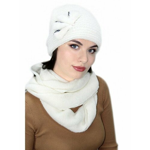 Шапка Lemmex Комплект "Месея" шарф, размер 57-58, белый