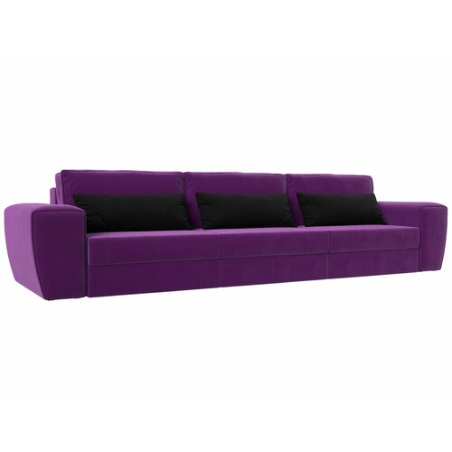 Прямой диван-кровать Лига-008 Long, Микровельвет фиолетовый, черный
