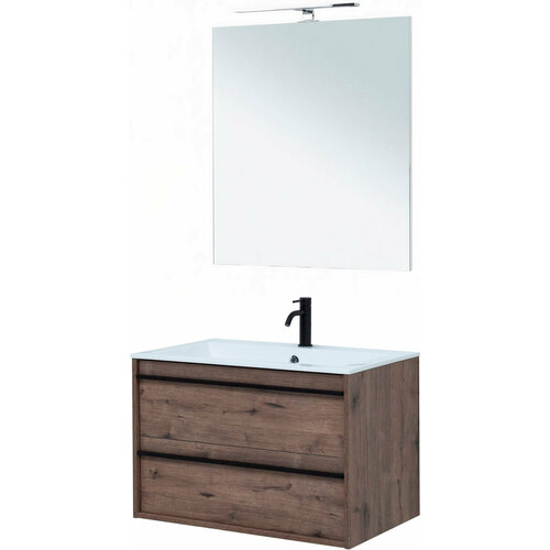 Мебель для ванной Aquanet Lino 80 подвесная дуб веллингтон с зеркалом белого цвета