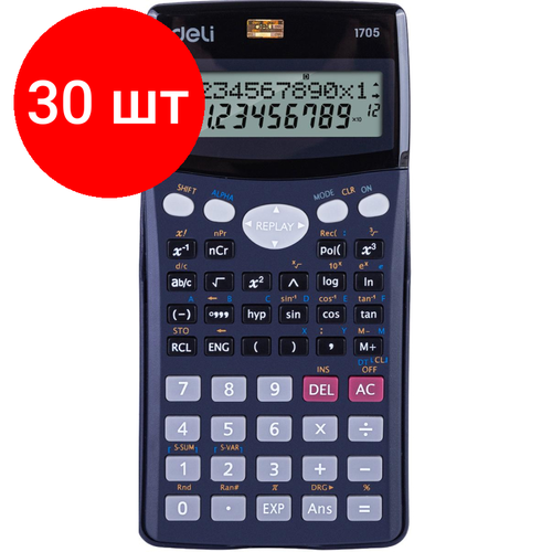 Комплект 30 штук, Калькулятор научный Deli E1705.10-р,2 стр,240 фун, бат,157x77мм, темн. син