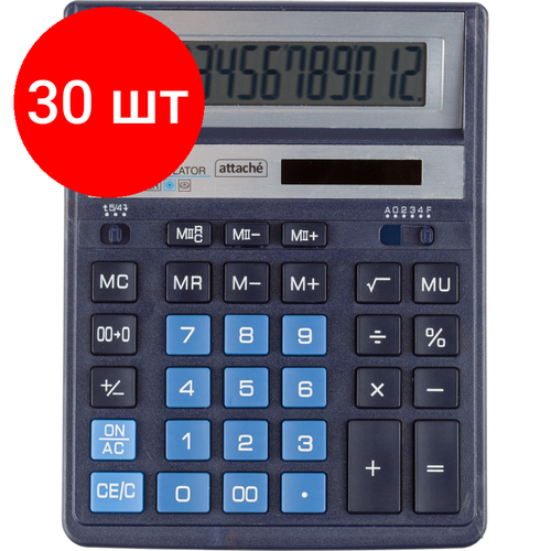 Комплект 30 штук, Калькулятор настольный полн. Attache AF-888.12р, дв. пит,204x158мм, темно-син