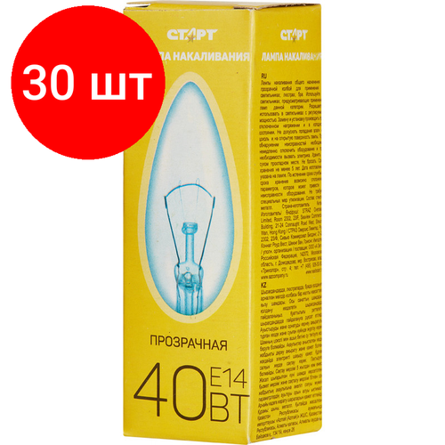 Комплект 30 штук, Электрическая лампа старт свеча/прозрачная 40W E14