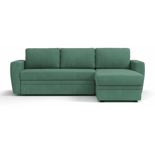 Угловой диван-кровать PUSHE раскладной Лакки, универсальный угол, велюр, зеленый Priority 695