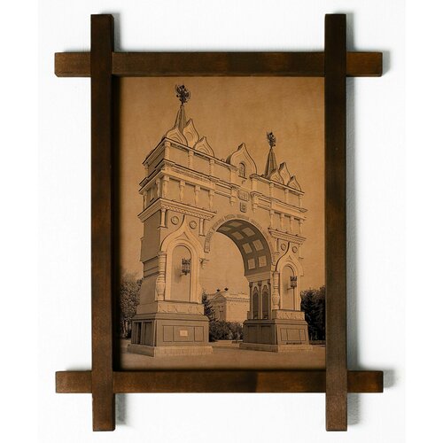 Картина Триумфальная арка, Благовещенск, гравировка на натуральной коже, в деревянной раме, подарок, BoomGift